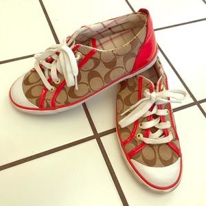 Coach | Shoes | Tan And Red Authentic Coach Tennis Shoes 7 | Poshmark